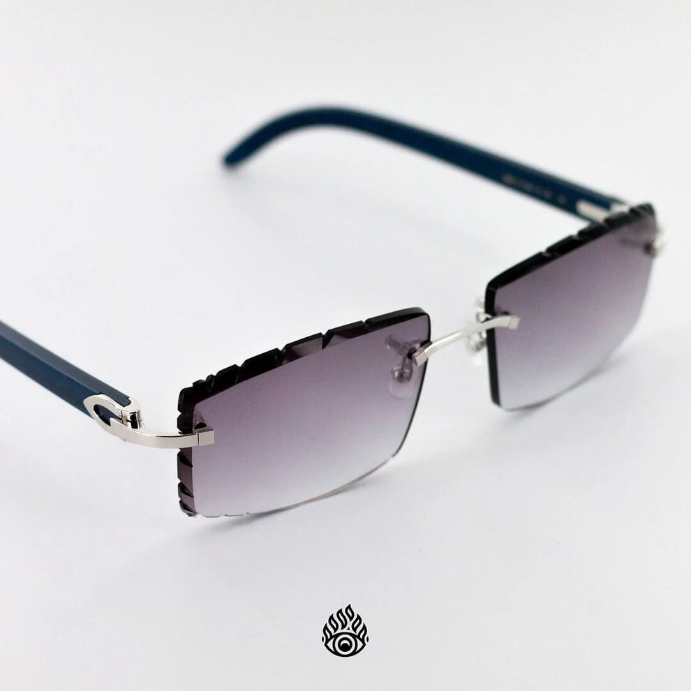 Cartier Blue Wood Glasses with Platinum C Decor and Purple Lens CT0052 ...