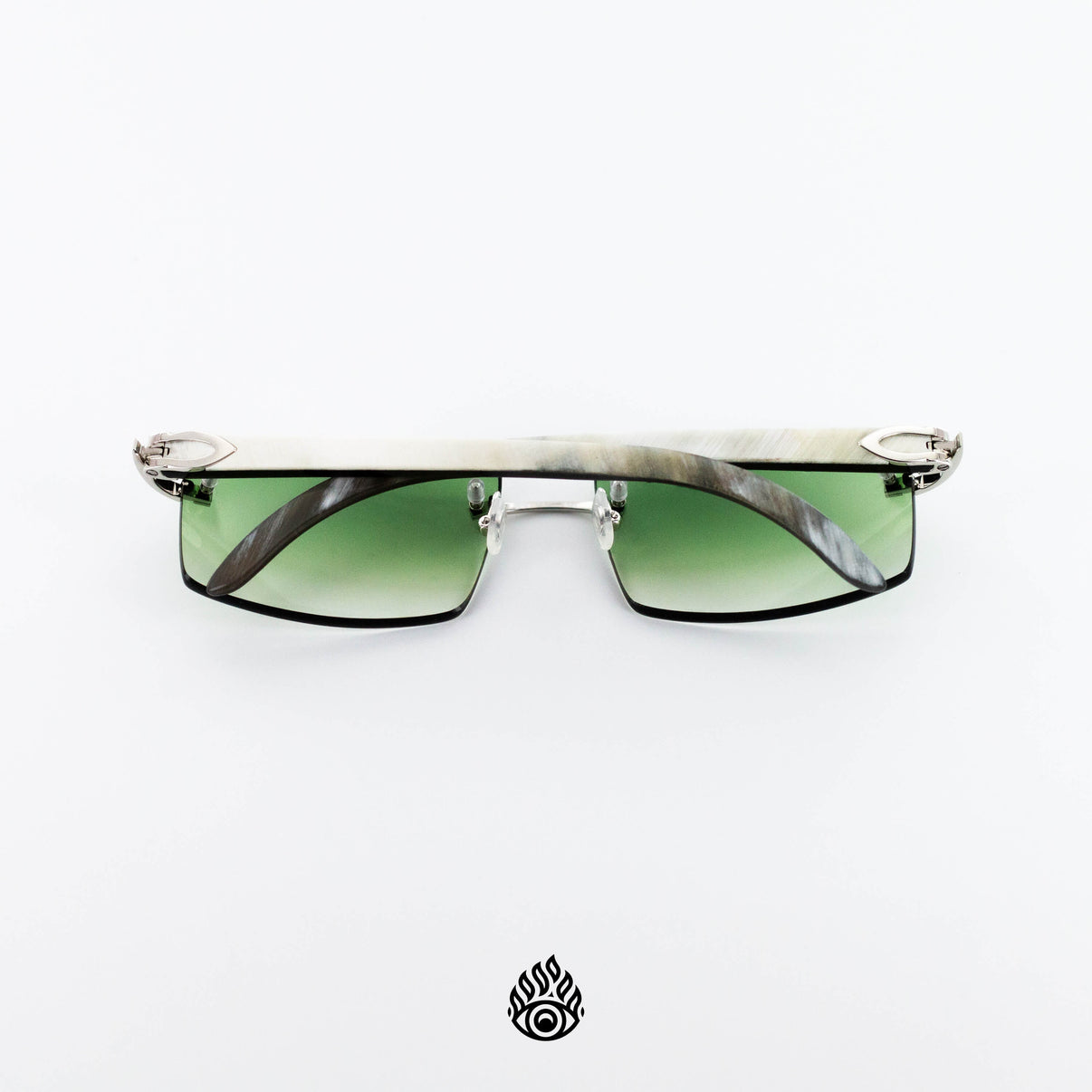 Cartier White Horn Glasses, Platinum Detail, Green Lens CT0046O-002 ...